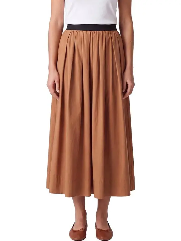 TELA Cotton Pleated Midi Skirt - Brown
