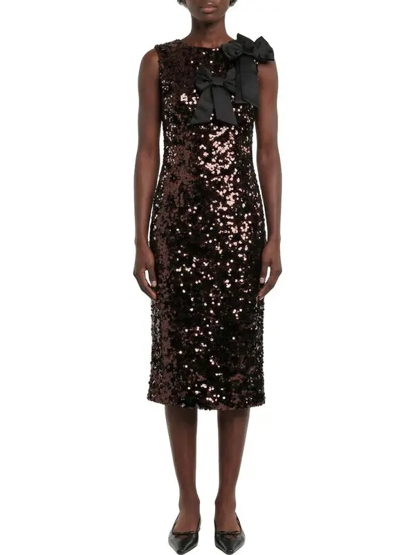 GANNI Sequin Dress With Bow Detail - Brown
