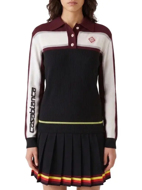 Casablanca Bi-wool Knit Polo Shirt With Logo - Black