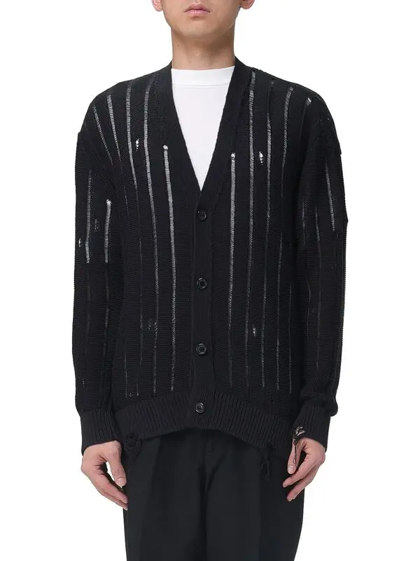 LANEUS Cotton Destroyed Effect Cardigan - Black