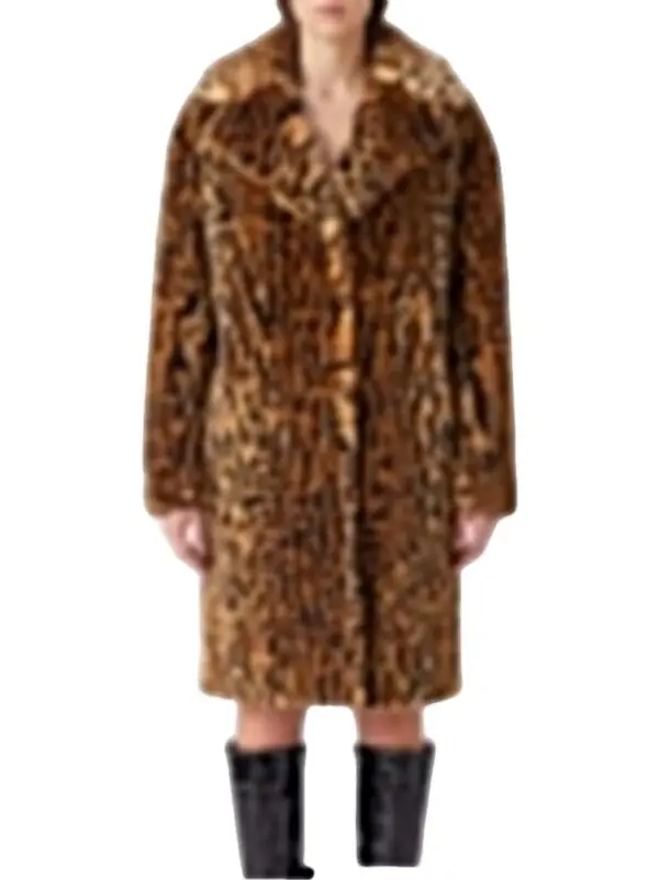 STAND STUDIO Single-breasted Animal Print Faux Fur Knee-length Coat - Brown
