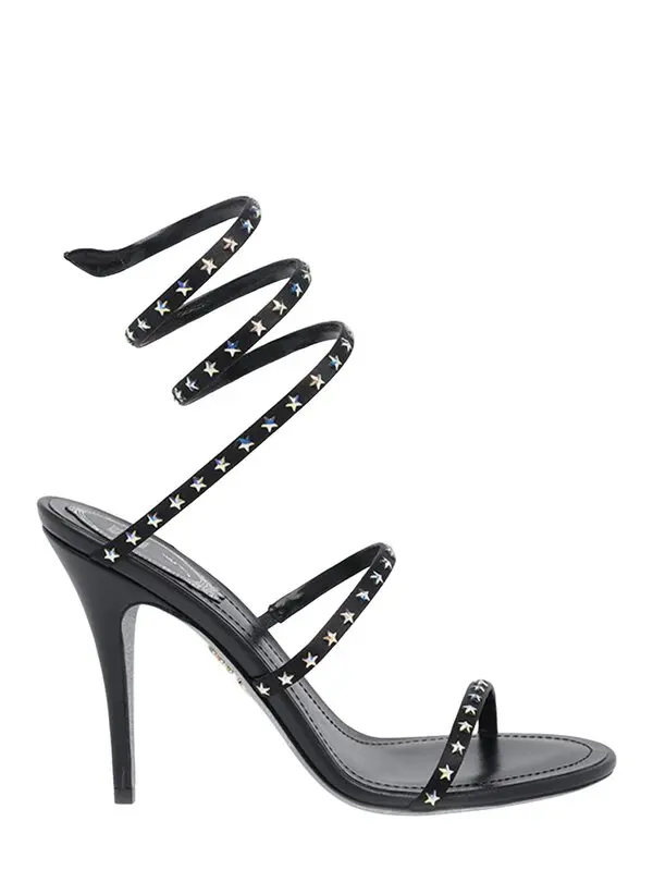 Rene Caovilla Star Embellished Leather Spiral Sandals - Black