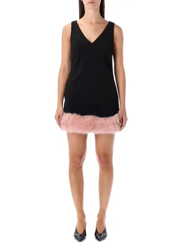SELF-PORTRAIT Mini Dress With Fur Trim - Black