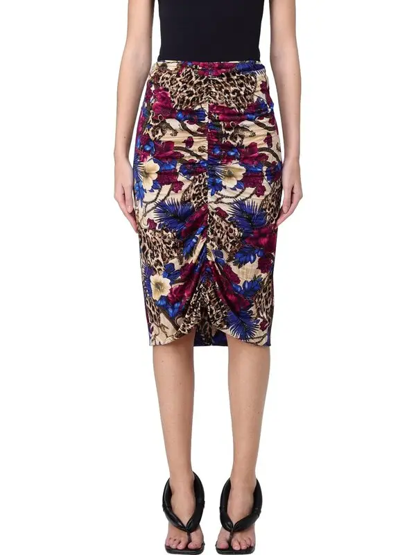 Just Cavalli Ruched Floral & Leopard Print Midi Skirt - Multicolor