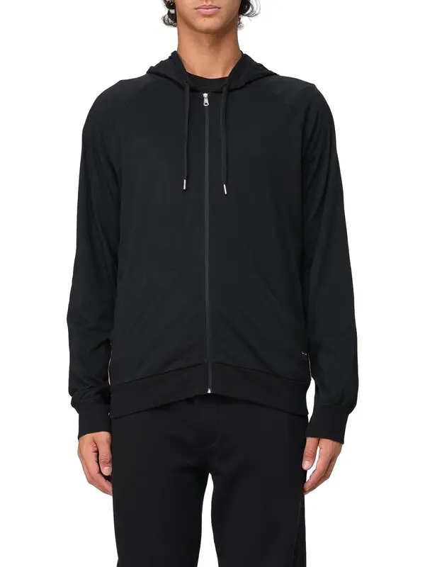 Paul Smith Zip-up Hoodie With Signature Stripe Detail - Black