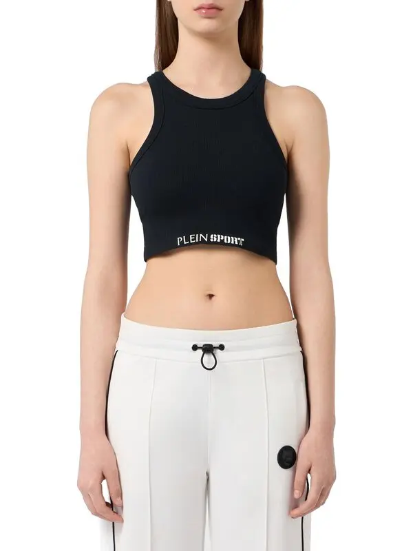 PLEIN SPORT Technical Stretch Racerback Cropped Top - Black