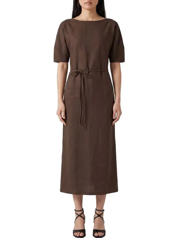 LEMAIRE Cotton Linen Midi Dress - Brown