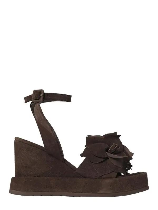 PALOMA BARCELO Suede Wedge Sandals With Floral Appliqu - Dark