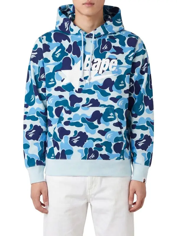 A BATHING APE Camouflage Print Cotton Hoodie - Blue