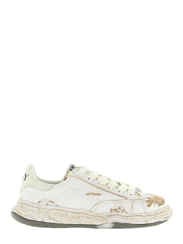 Mihara Yasuhiro Distressed Cotton Canvas Lace Up Sneakers - White