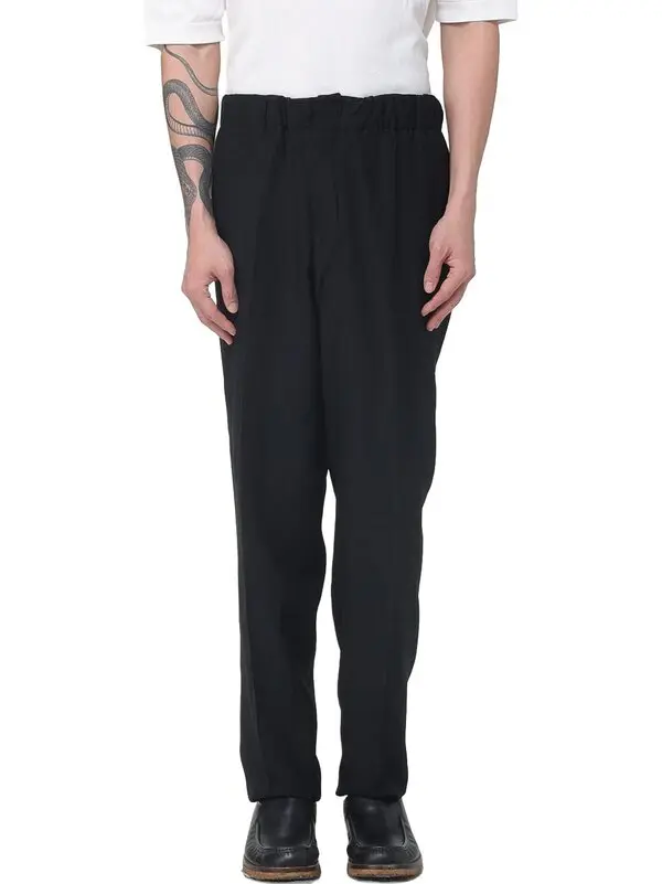 LANEUS Slim Fit Linen Blend Trousers - Black