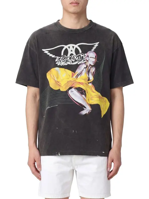 SAINT MXXXXXX Graphic Print Cotton T-shirt With Dropped Shoulders - Grey