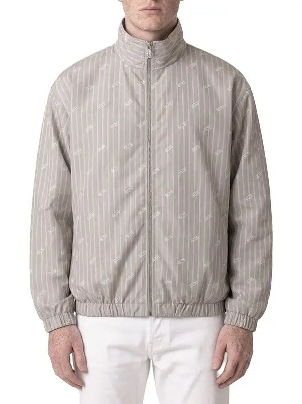 Gcds Technical Fabric Windbreaker With Logo And Stripes - Beige