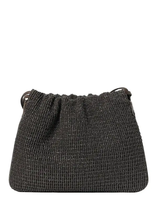 Brunello Cucinelli Calfskin Leather Shoulder Bag With Net Design - Black