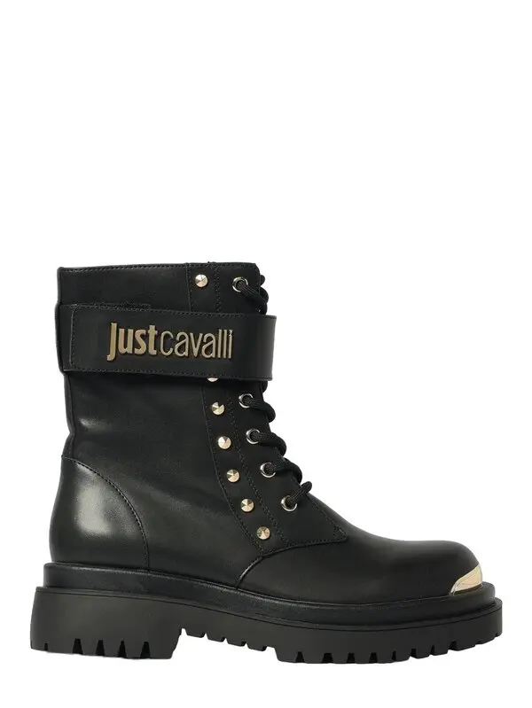 Just Cavalli Lace-up Buckled Combat Boots - Black