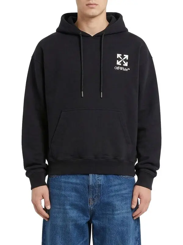 Off-White Cotton Hoodie With Logo Detail - Black