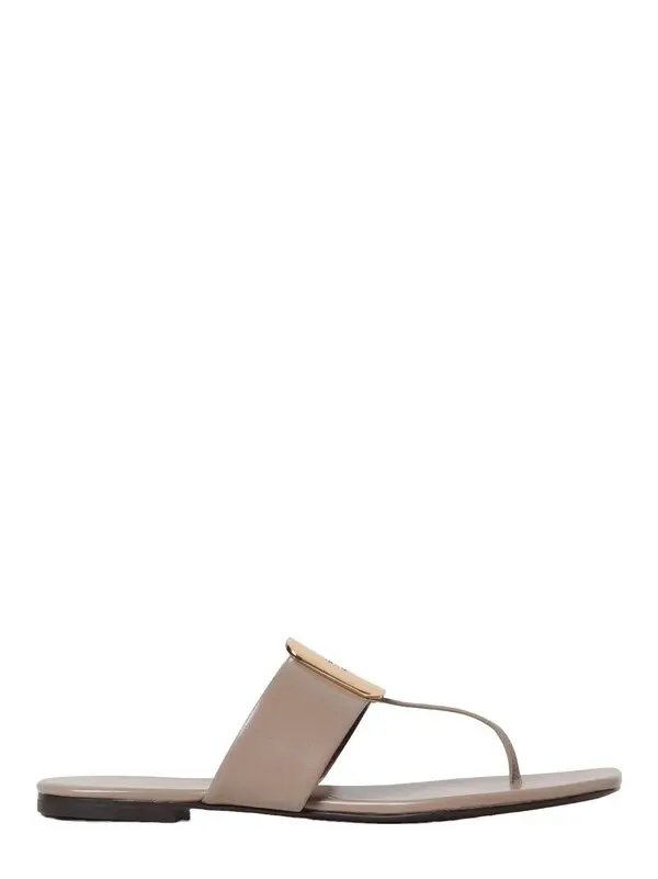 Tory Burch Flat Sandals With Gold Tone Hardware - Beige