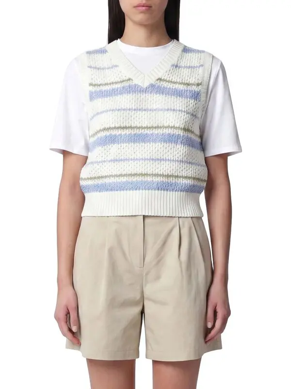 DUNST Striped Cotton Knit V-neck Vest - Blue
