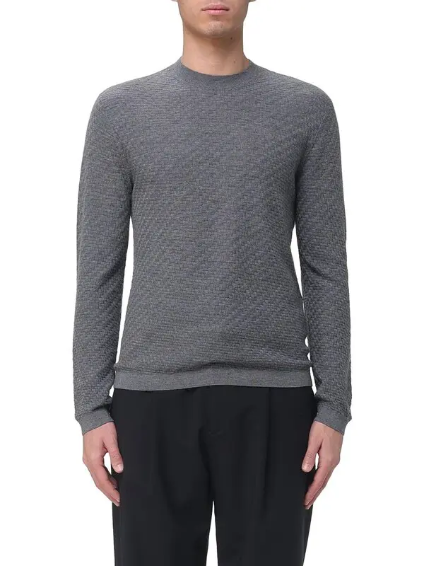 Emporio Armani Virgin Wool Textured Crew Neck Pullover - Grey