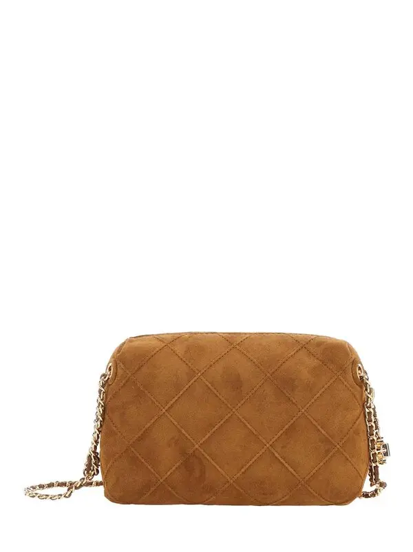 Tory Burch Fleming Mini Quilted Suede Crossbody Bag - Brown