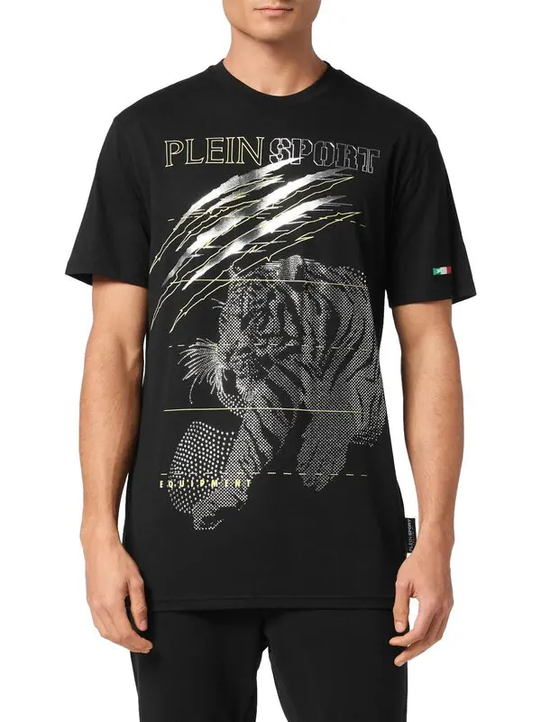 PLEIN SPORT Cotton T-shirt With Rhinestones - Black