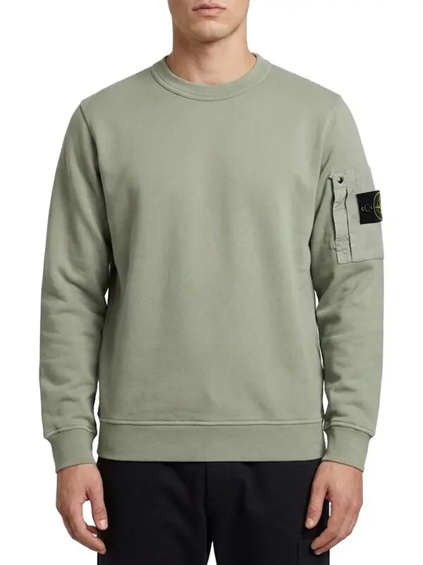 Stone Island Crewneck Sweatshirt With Arm Pocket - Sage