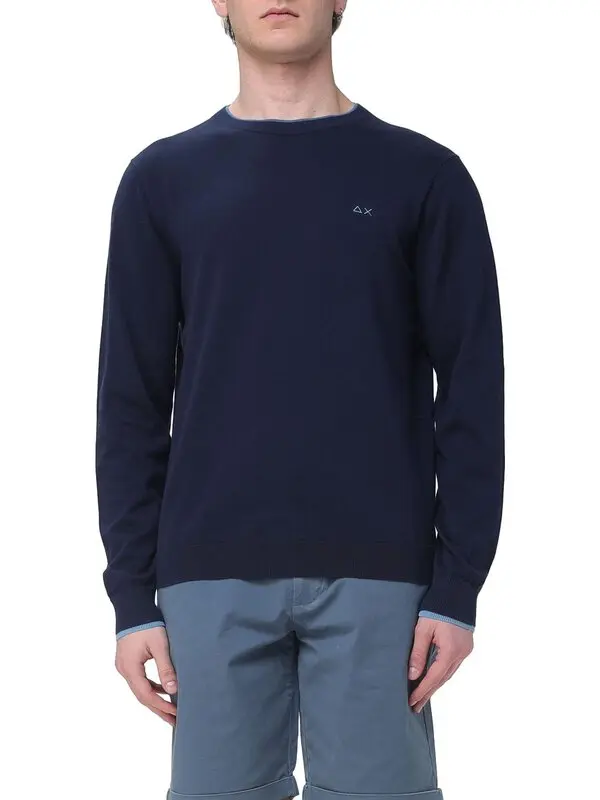 SUN 68 Crew Neck Cotton Pullover - Navy