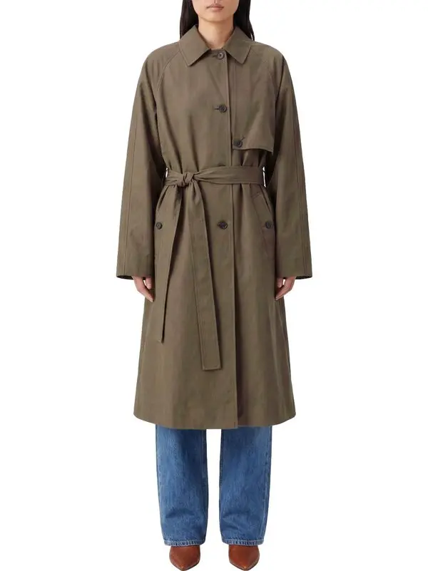 Calvin Klein Long Single-breasted Cotton Trench Coat With Tie Belt - Brown