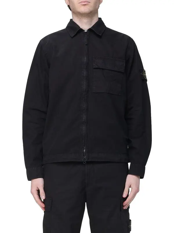 Stone Island Zip-up Jacket With Chest Pockets - Black