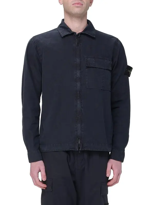 Stone Island Zip-up Jacket With Chest Pockets - Navy