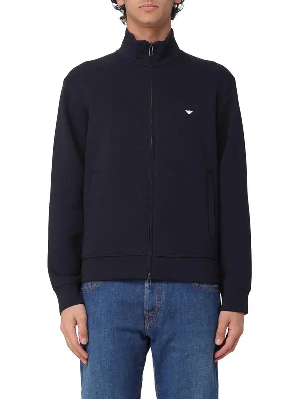 Emporio Armani Cotton Blend Zip-up Sweatshirt - Blue