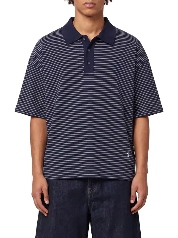 AMI Paris Relaxed Fit Polo Shirt In Cotton With A Classic Collar - Striped
