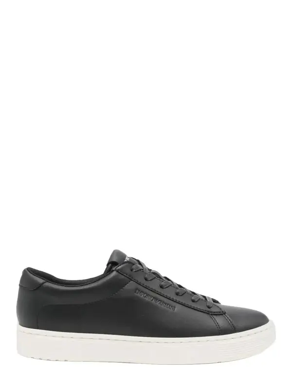 Emporio Armani Smooth Bovine Leather Lace Up Sneakers - Black