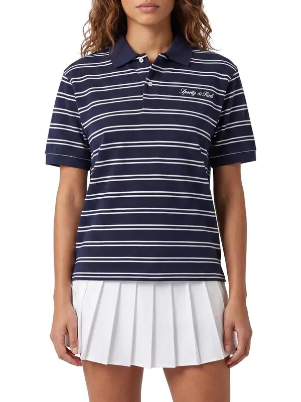 SPORTY & RICH Striped Cotton Polo Shirt - Blue