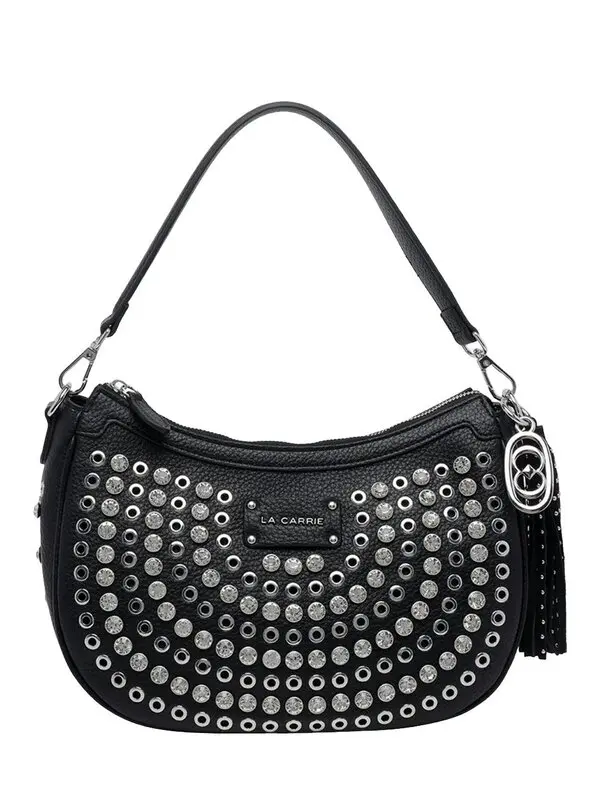 LA CARRIE Crystal-embellished Shoulder Bag With Eyelets - Black