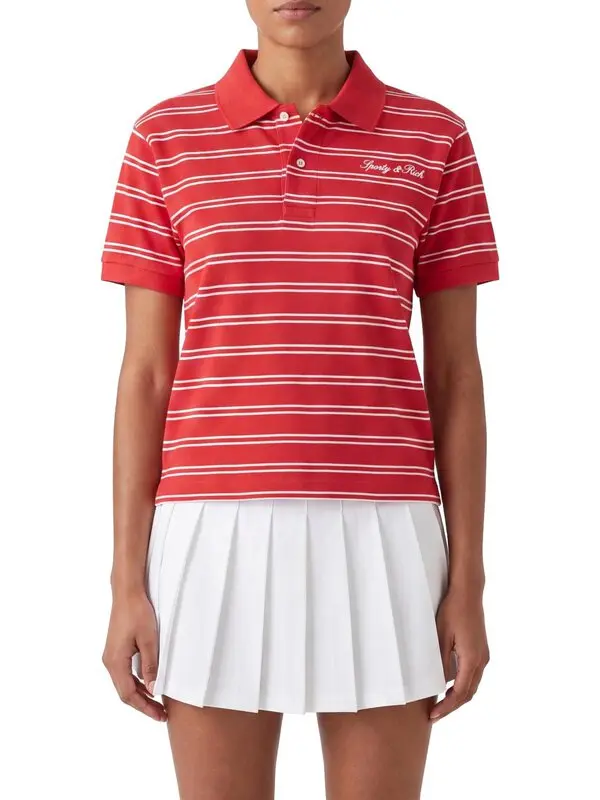 SPORTY & RICH Striped Cotton Polo Shirt - Red