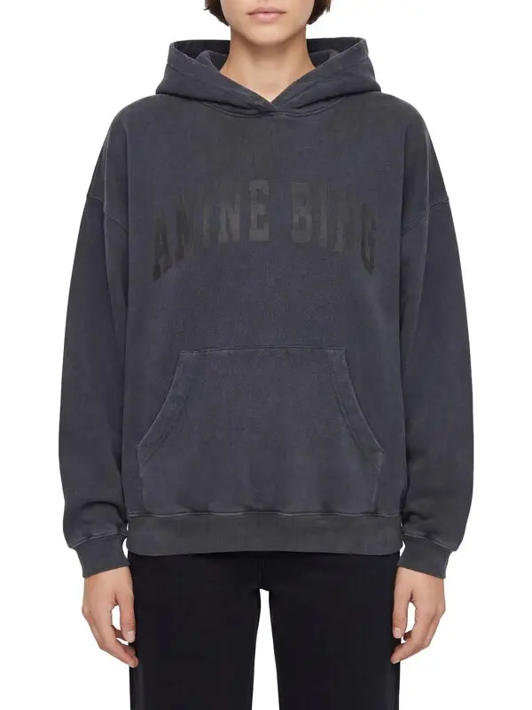 ANINE BING Cotton Hoodie With Logo Detail - Black