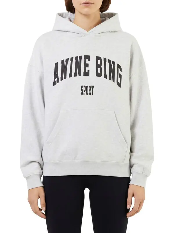 ANINE BING Cotton Hoodie With Logo Detail - Grey