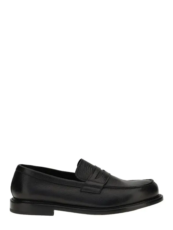 Premiata Classic Calfskin Leather Loafers With Saddle Strap - Black