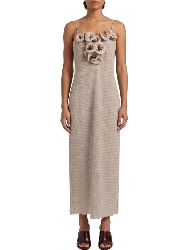 Magda Butrym Spaghetti Strap Embellished Midi Dress - Brown