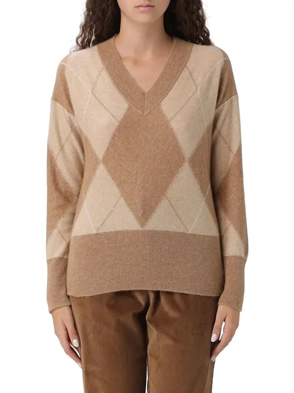 Lorena Antoniazzi V-neck Argyle Pullover - Brown