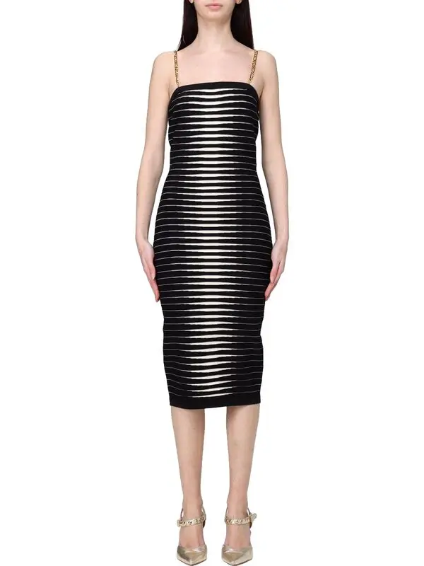 Elisabetta Franchi Viscose Blend Midi Dress With Jewel Straps - Multicolor