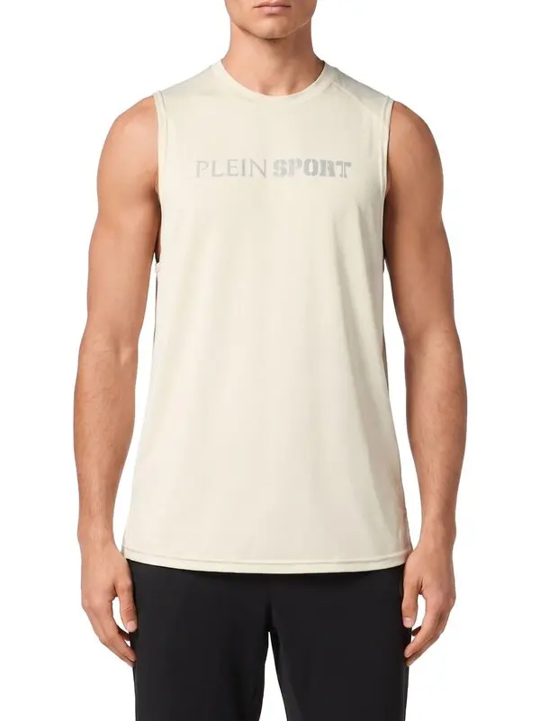 PLEIN SPORT Printed Polyester Sleeveless Crewneck Tank Top - Grey