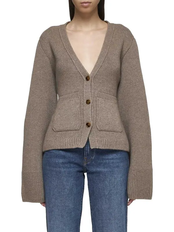 Khaite Ribbed V-neck Cardigan With Pockets - Grey