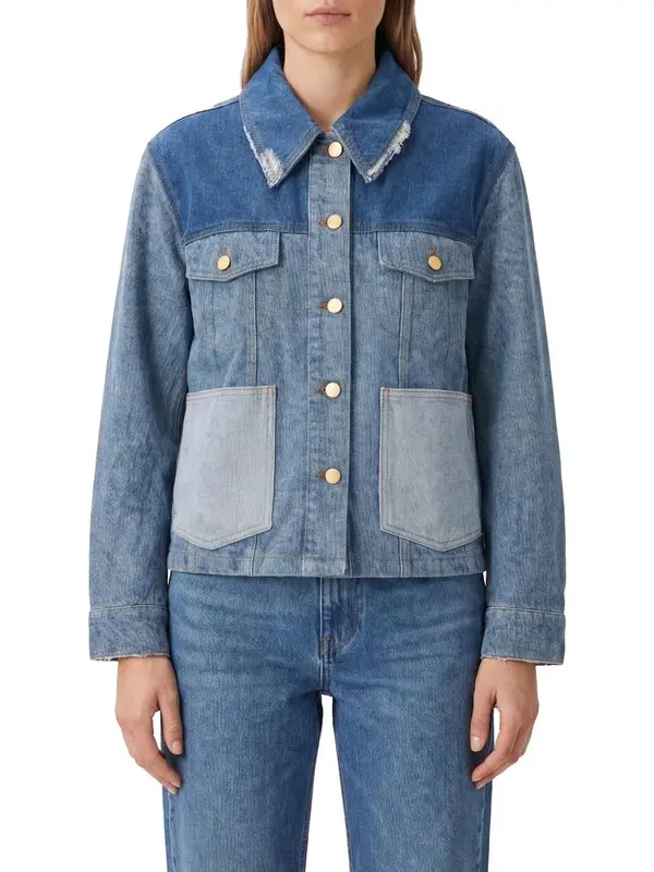 GANNI Cropped Patchwork Cotton Denim Jacket - Blue