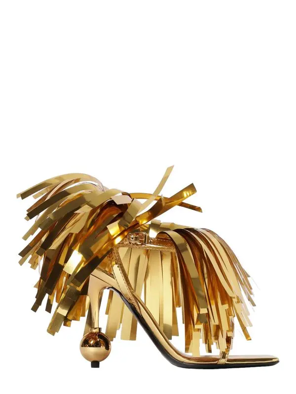 Moschino Patent Leather Fringe Mule Sandals - Gold