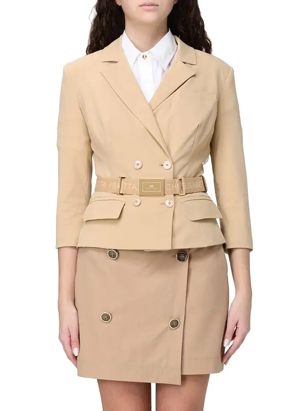 Elisabetta Franchi Double-breasted Blazer With Belt - Camel