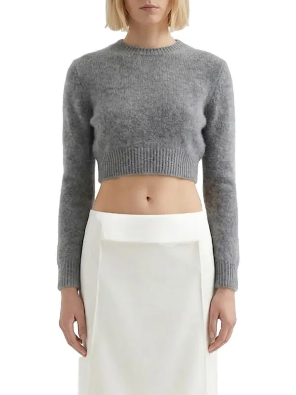 JIL SANDER Cropped Virgin Wool Sweater - Grey