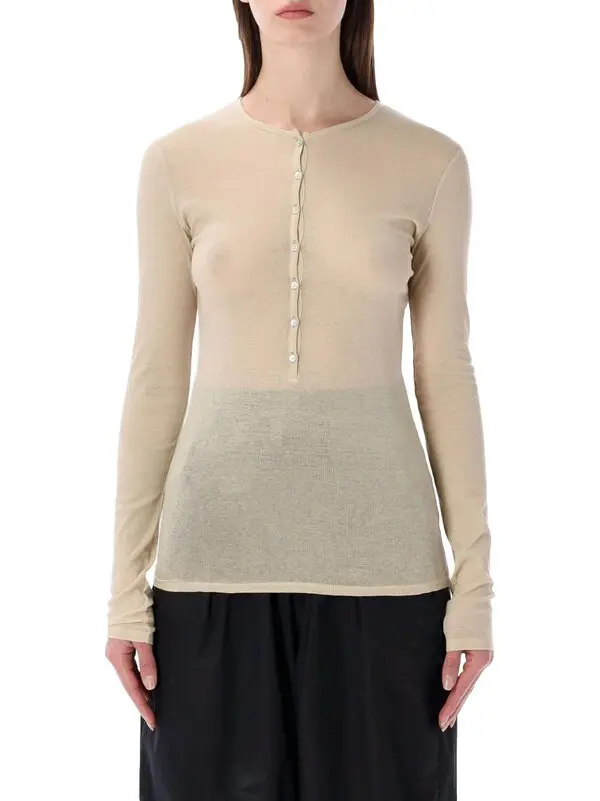 Soeur Long Sleeve Sheer Cotton T-shirt - Beige