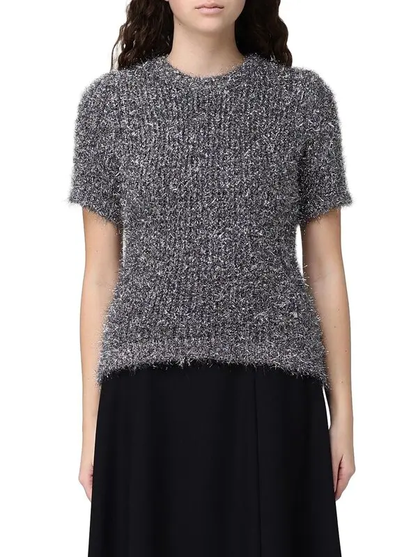 Moschino Short Sleeve Metallic Knit Top - Silver